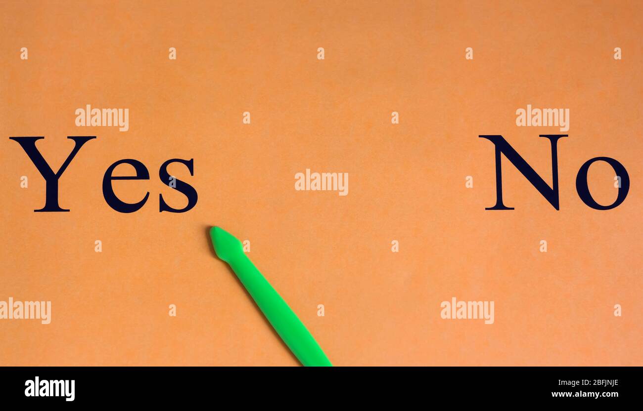 Difficult choice. Yes or no. Words on an orange background. Motivation ...