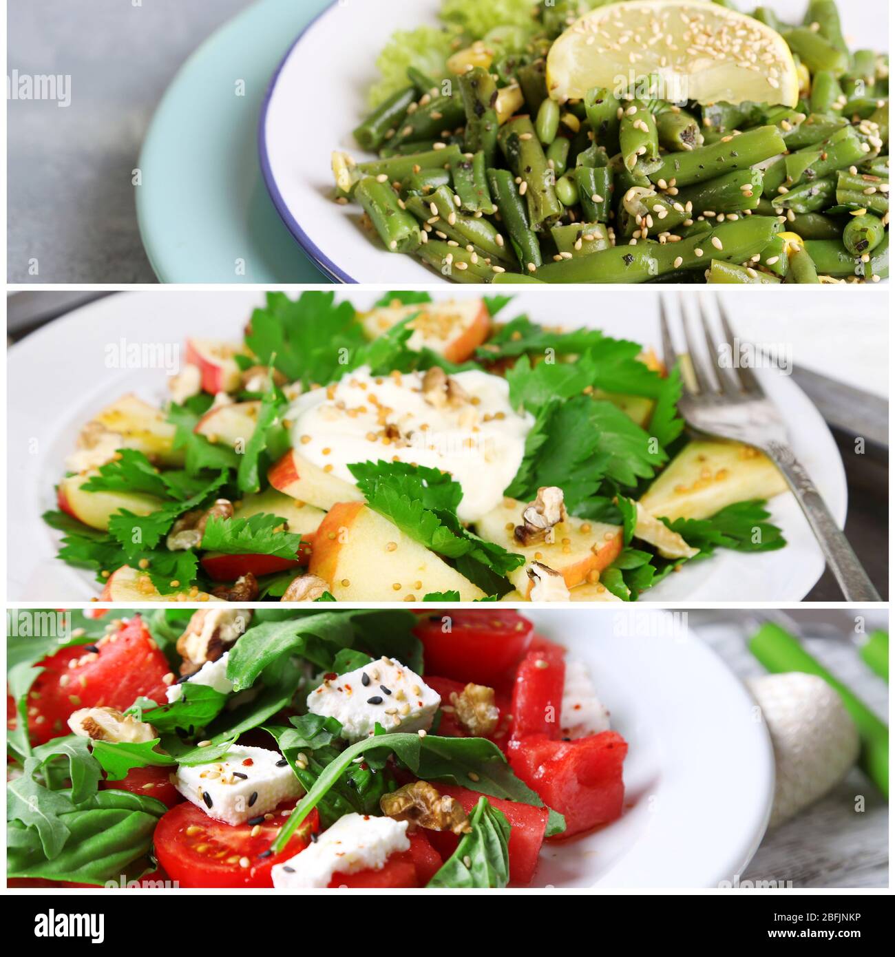 Collage of tasty salads Stock Photo - Alamy