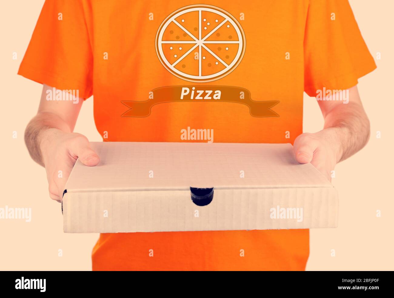 Pizza delivery courier isolated on white Stock Photo - Alamy