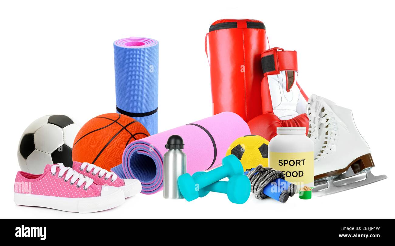 Sporting goods isolated on white Stock Photo - Alamy