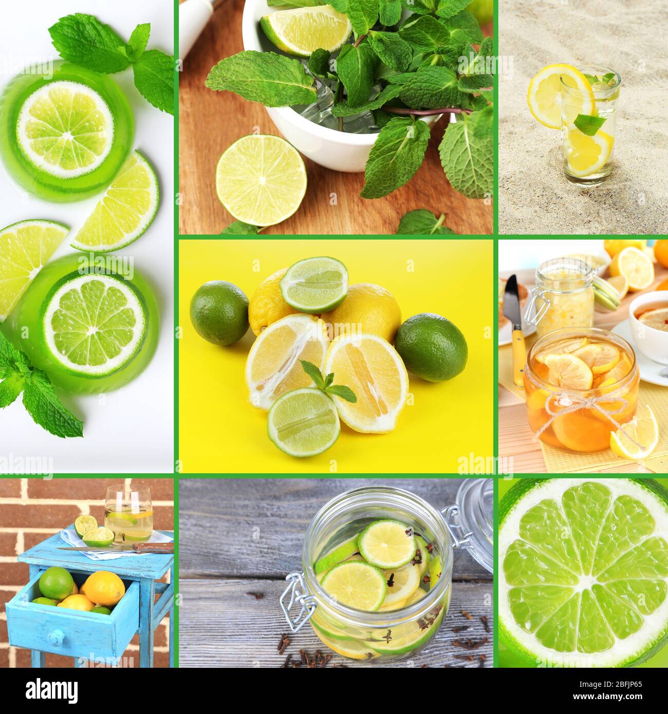 Collage of fresh limes and lemons Stock Photo - Alamy