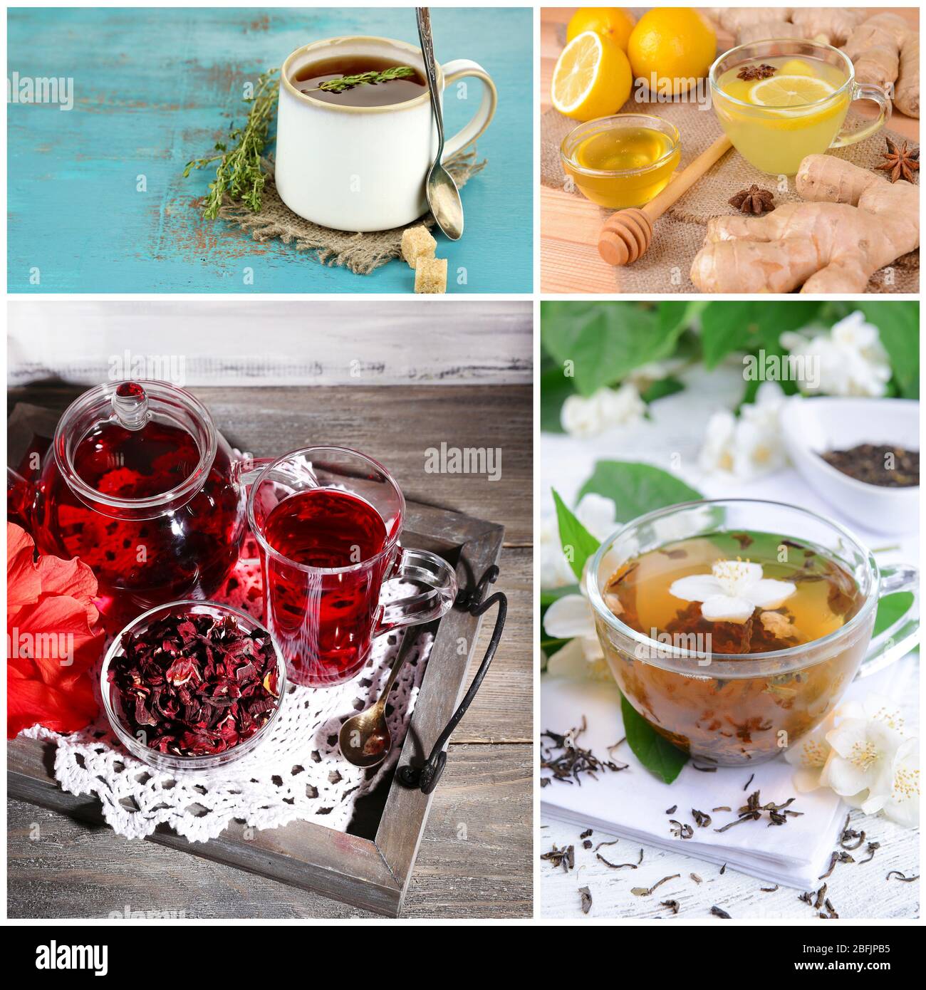 Collage of tasty tea Stock Photo - Alamy