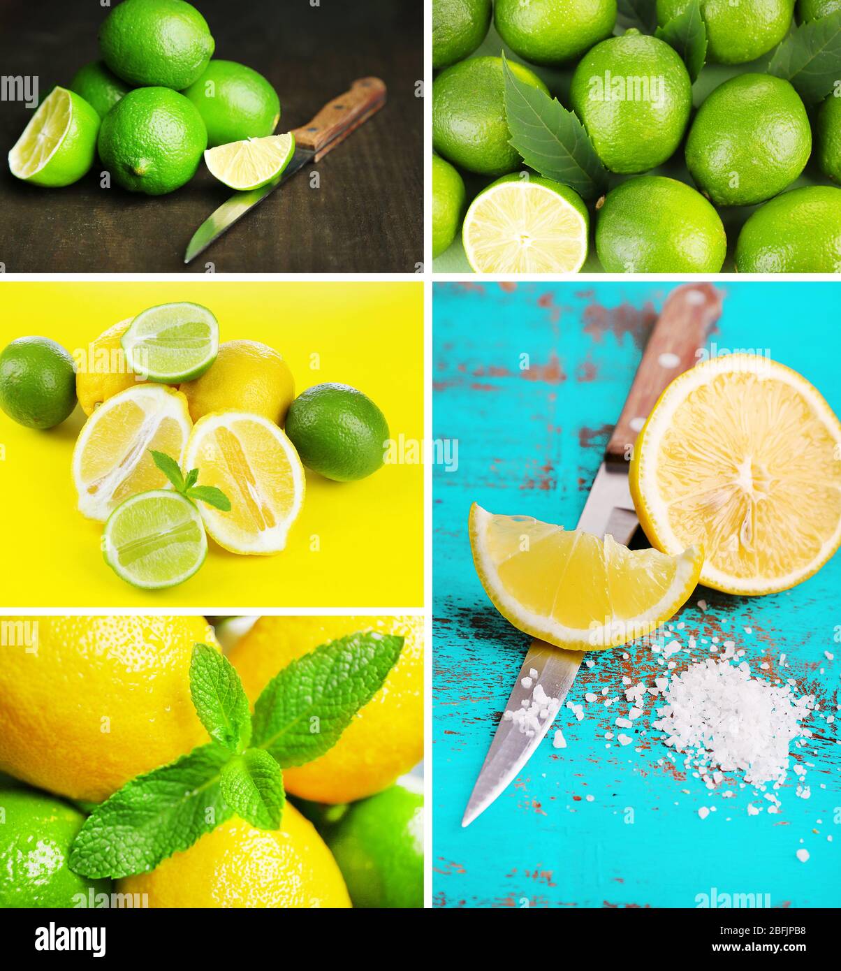 Collage of fresh limes and lemons Stock Photo - Alamy