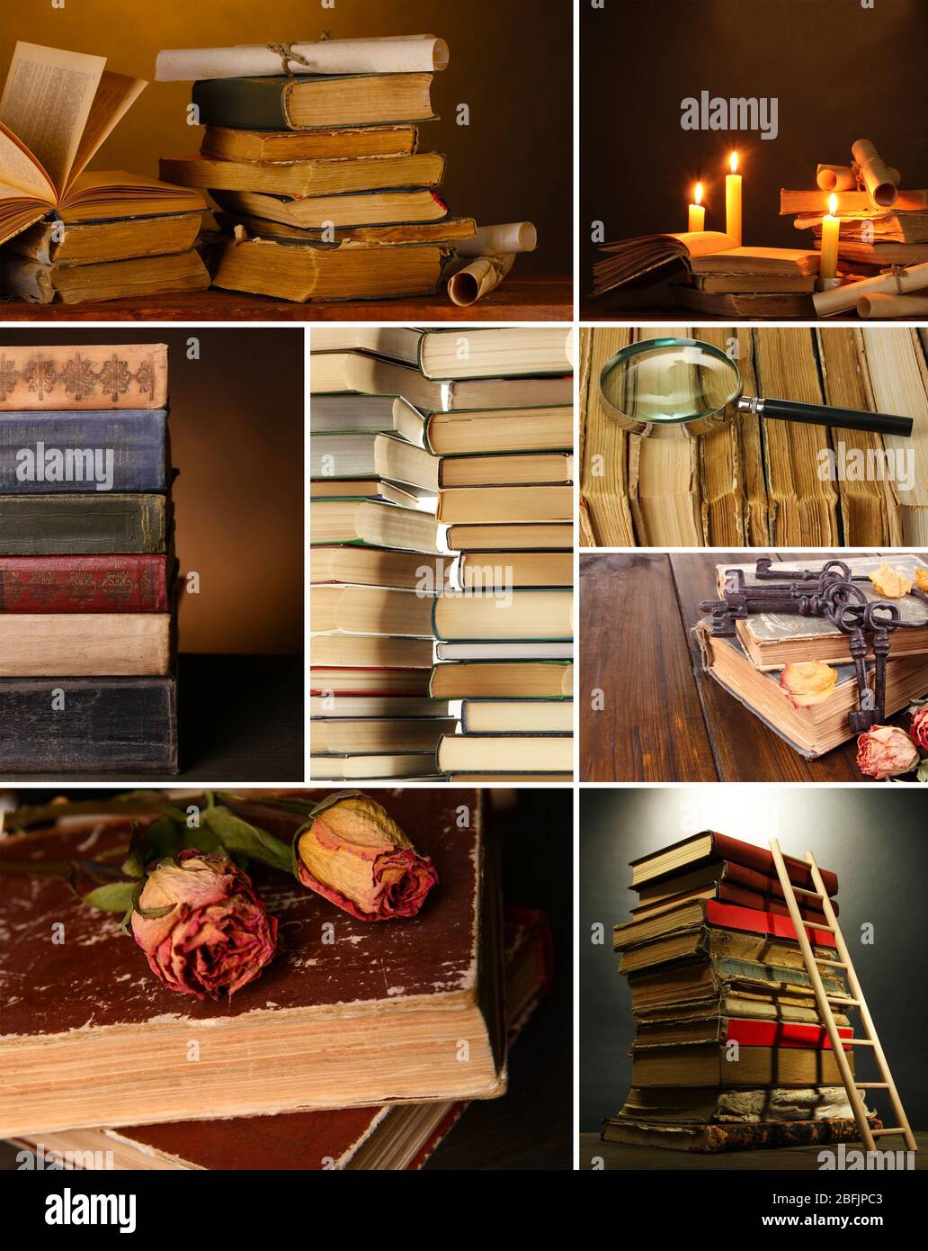 Collage of many old books Stock Photo - Alamy