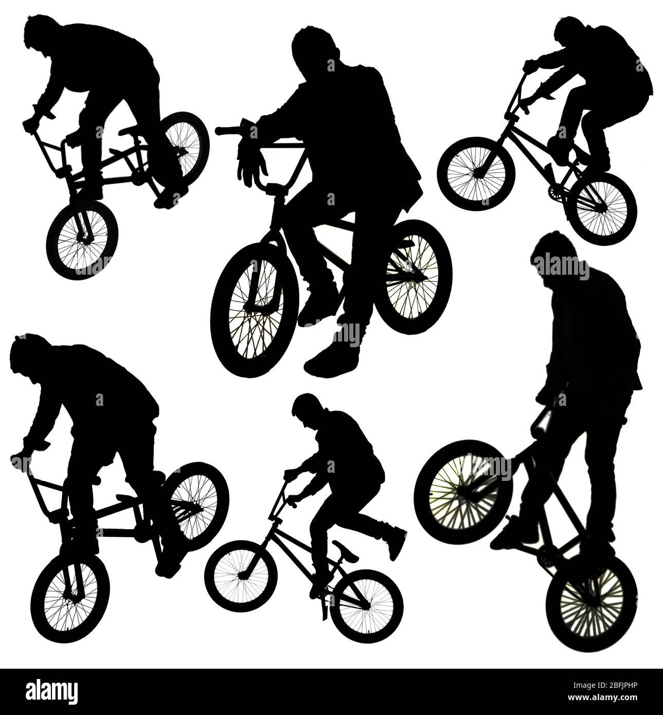 Bicycle collage. Boy on BMX bike isolated on white Stock Photo - Alamy