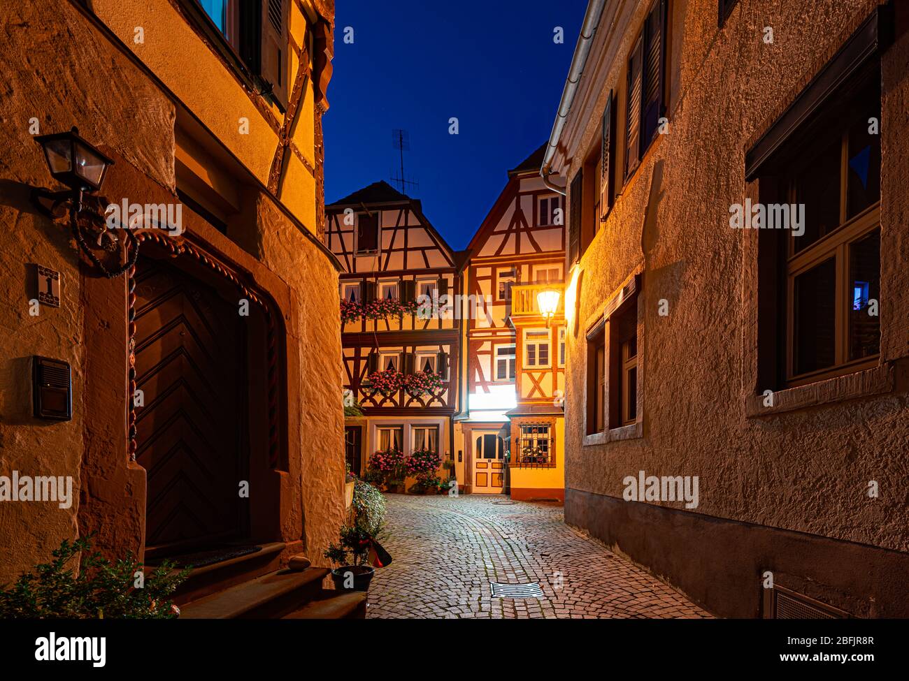 Old town street at night in Wurzburg, Bavaria, Germany. Empty alley ...