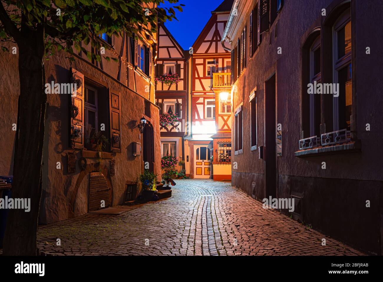 Old town street at night in Wurzburg, Bavaria, Germany. Empty alley ...