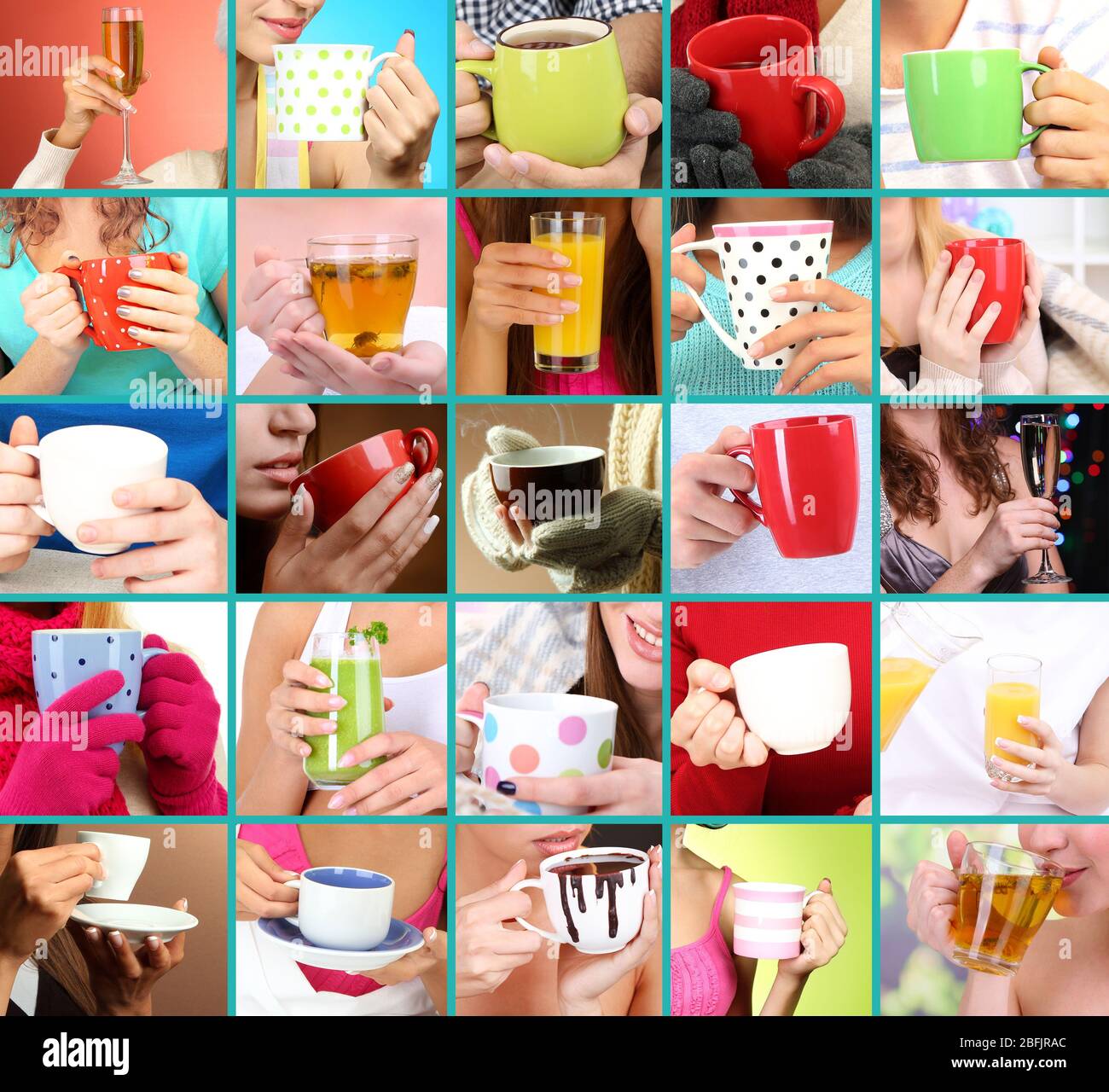 Collage of people with different drinks Stock Photo - Alamy