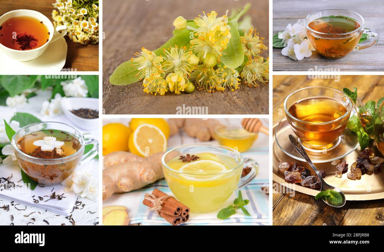 Collage of tasty tea Stock Photo - Alamy
