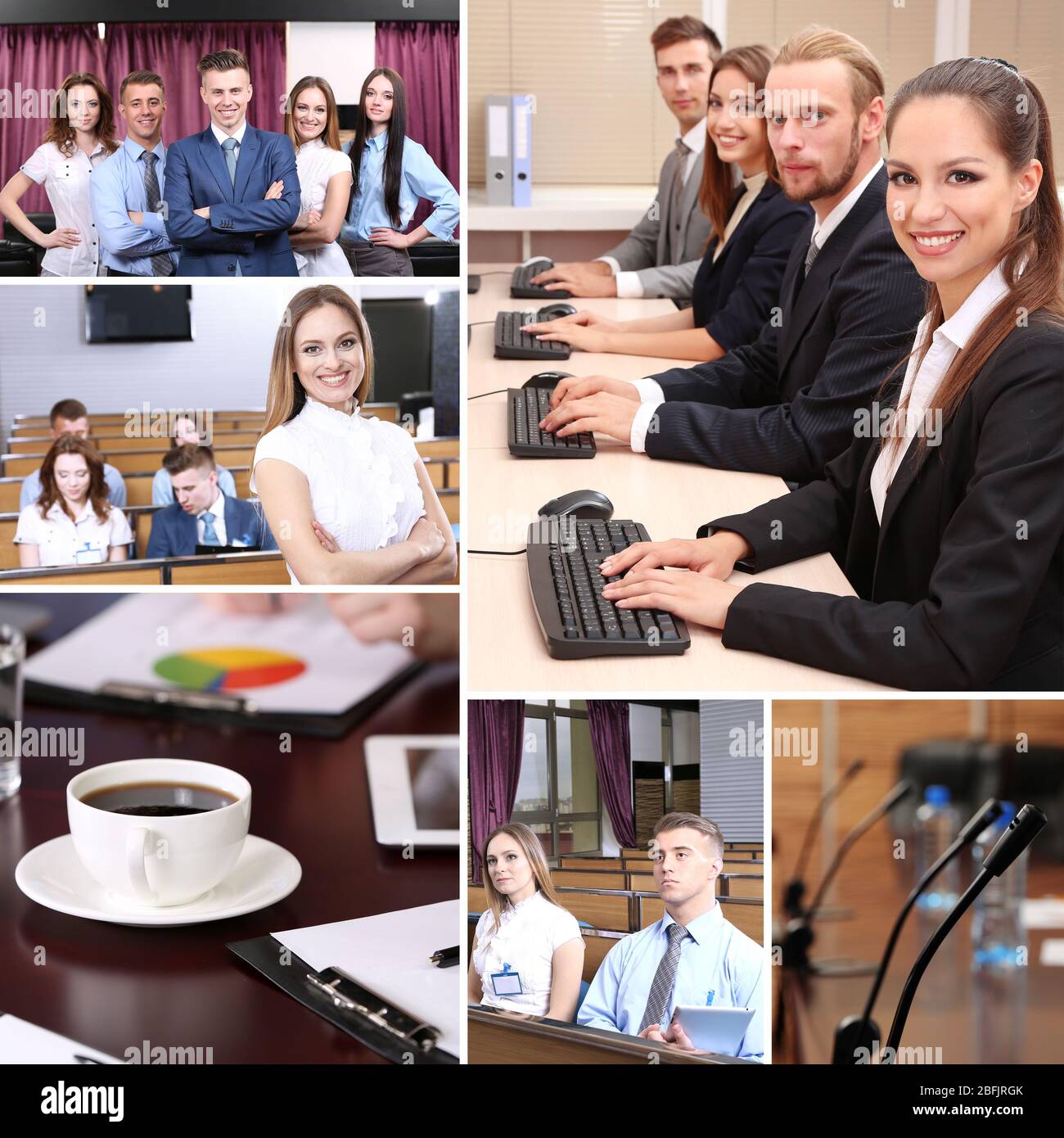 Collage of busy people discussing work and studying Stock Photo - Alamy