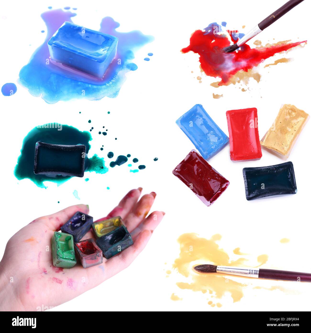Collage of watercolor paints isolated on white Stock Photo - Alamy