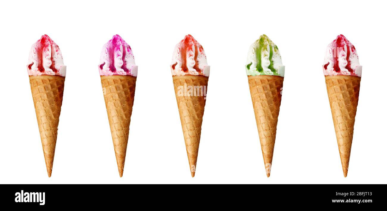 Ice cream horn collage isolated on white Stock Photo - Alamy