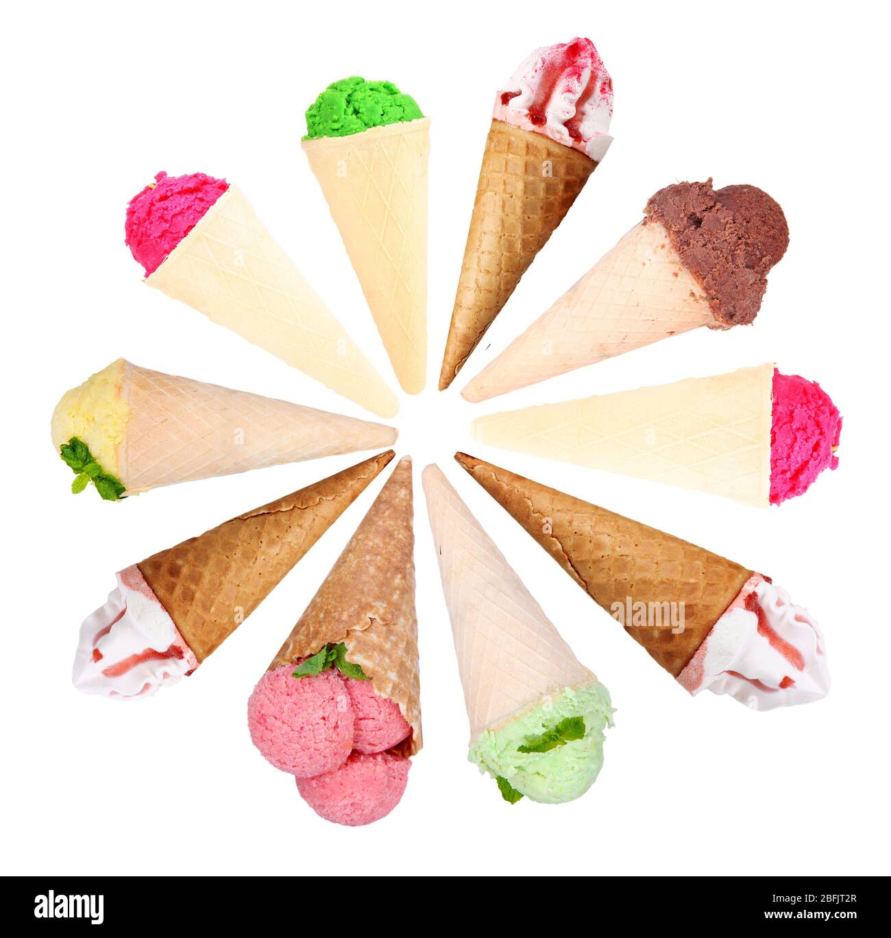 Ice cream horn collage isolated on white Stock Photo - Alamy