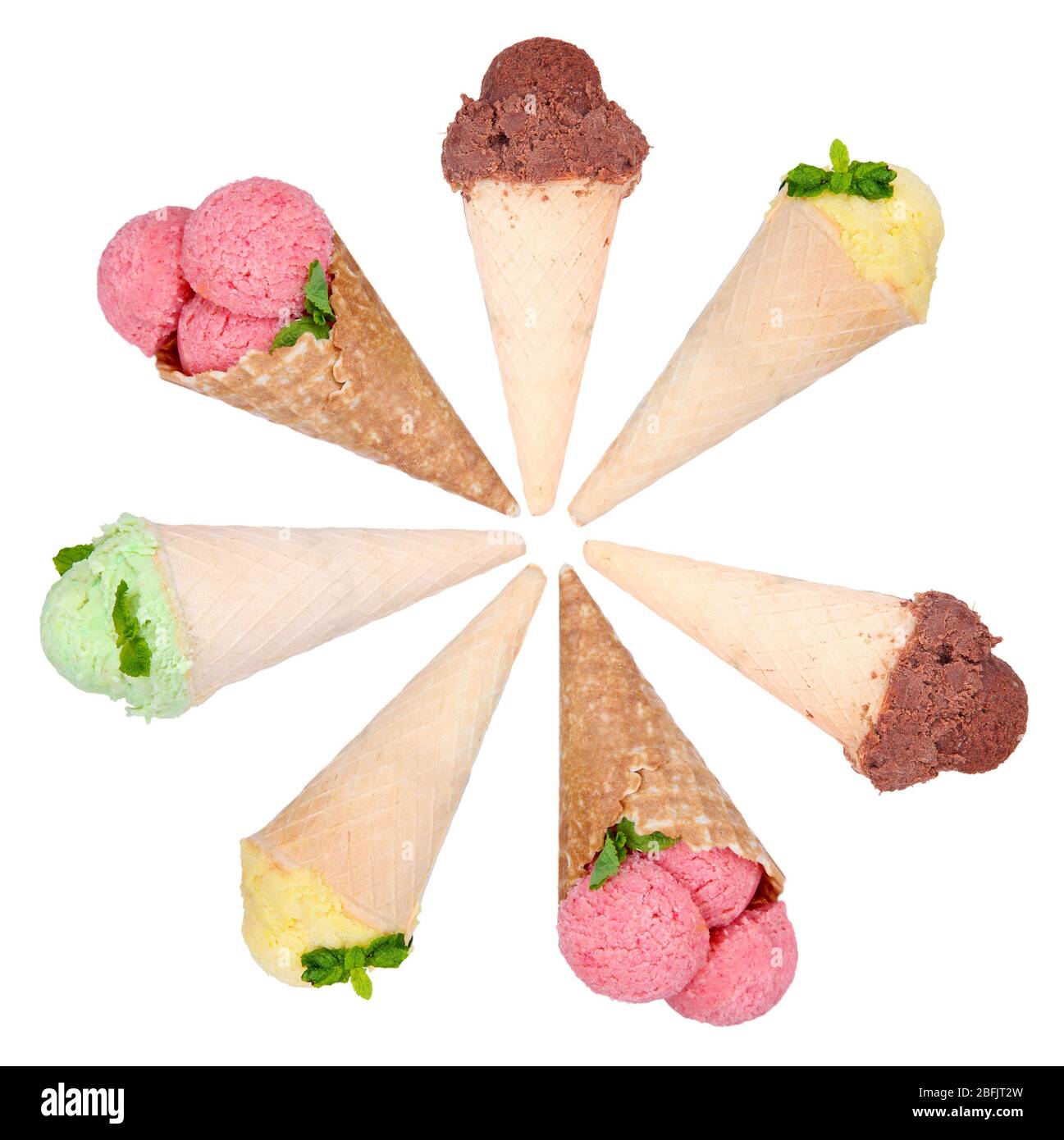 Ice cream horn collage isolated on white Stock Photo - Alamy