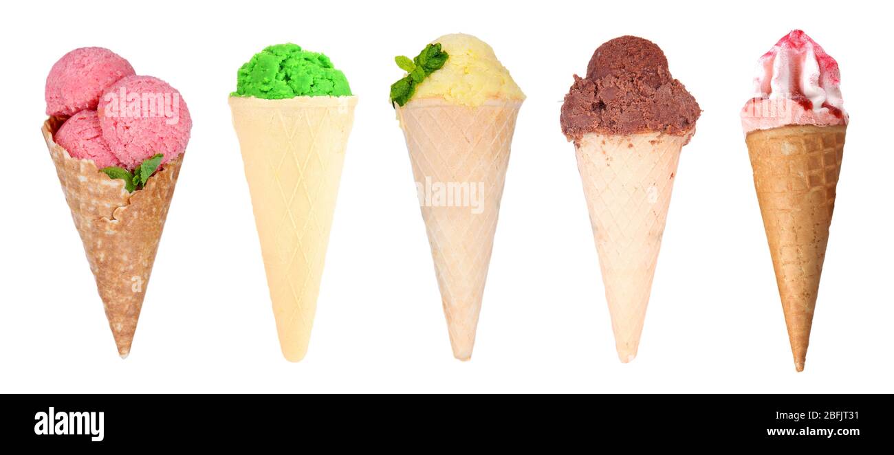 Ice cream horn collage isolated on white Stock Photo - Alamy