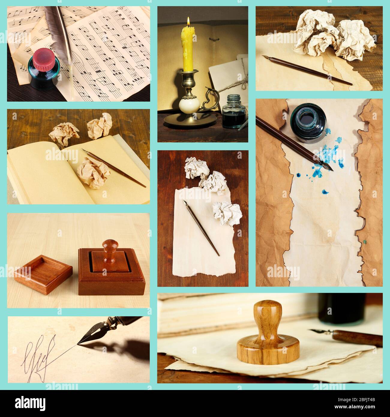 Retro style collage. Paper, ink and ink pen Stock Photo - Alamy