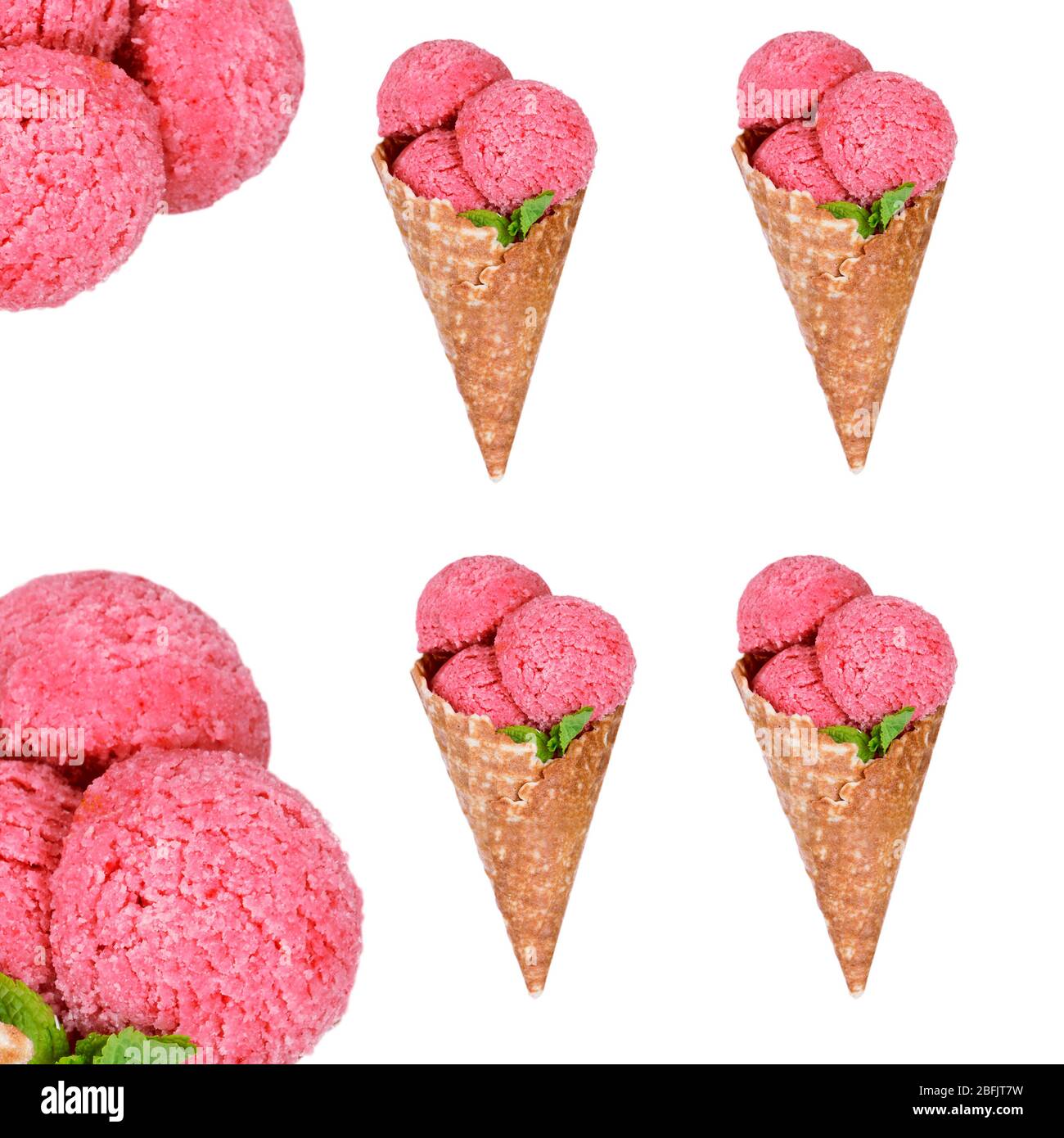 Ice cream horn collage isolated on white Stock Photo - Alamy
