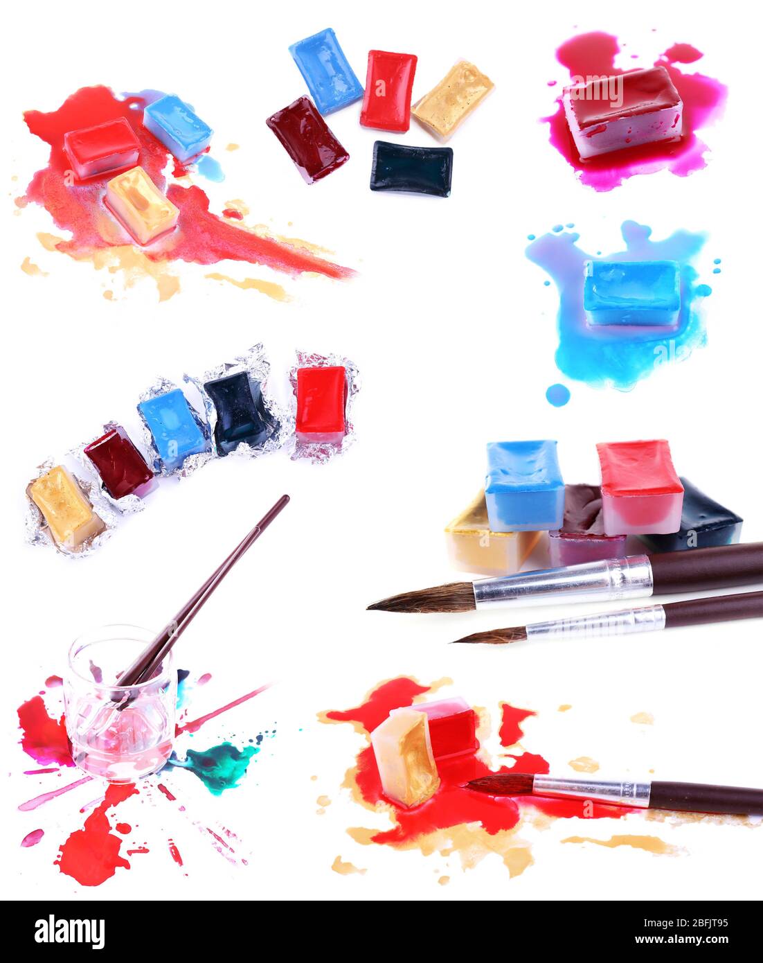 Collage of watercolor paints isolated on white Stock Photo - Alamy