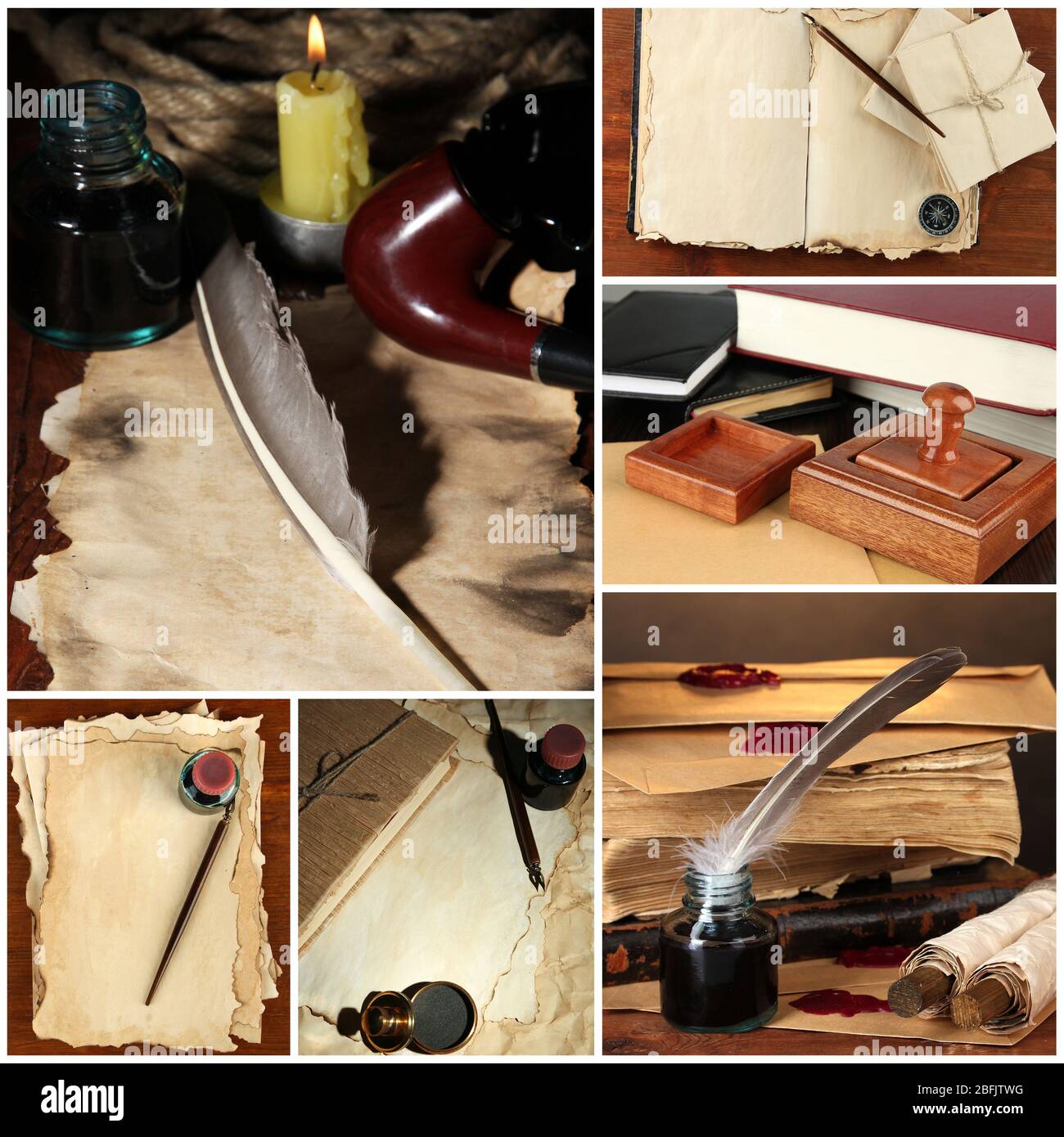 Retro style collage. Paper, ink and ink pen Stock Photo - Alamy