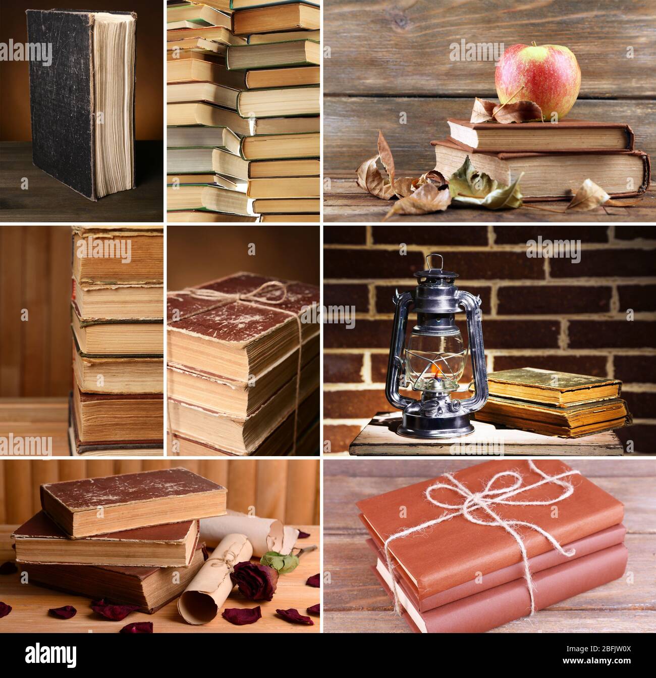 Collage of many old books Stock Photo - Alamy