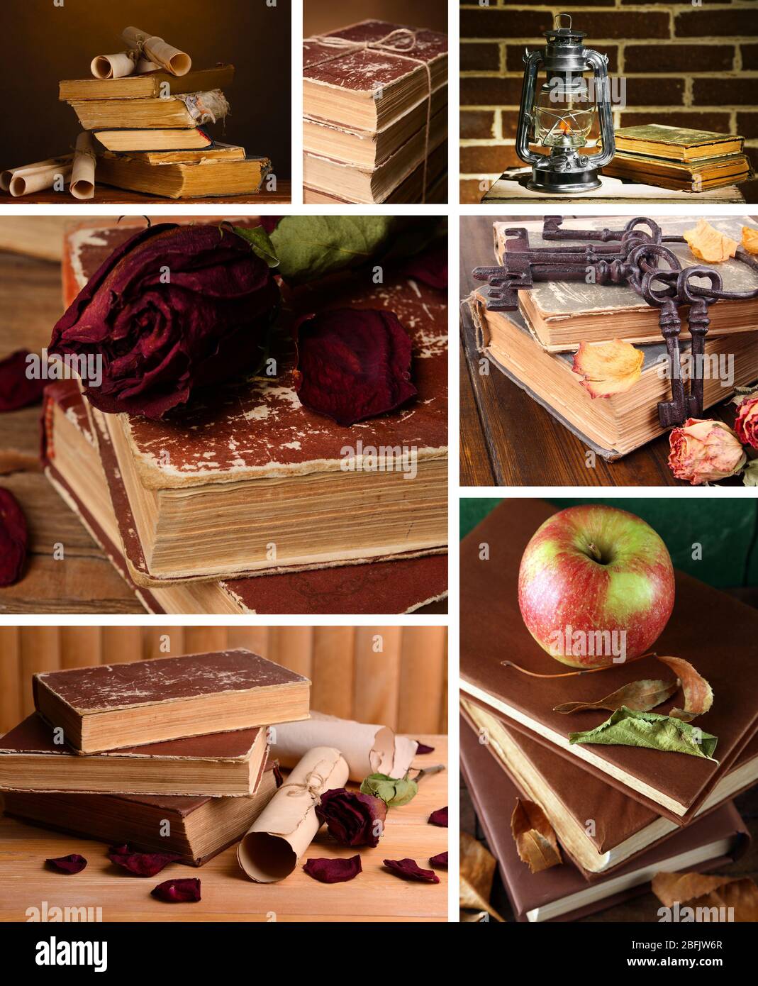 Collage of many old books Stock Photo - Alamy
