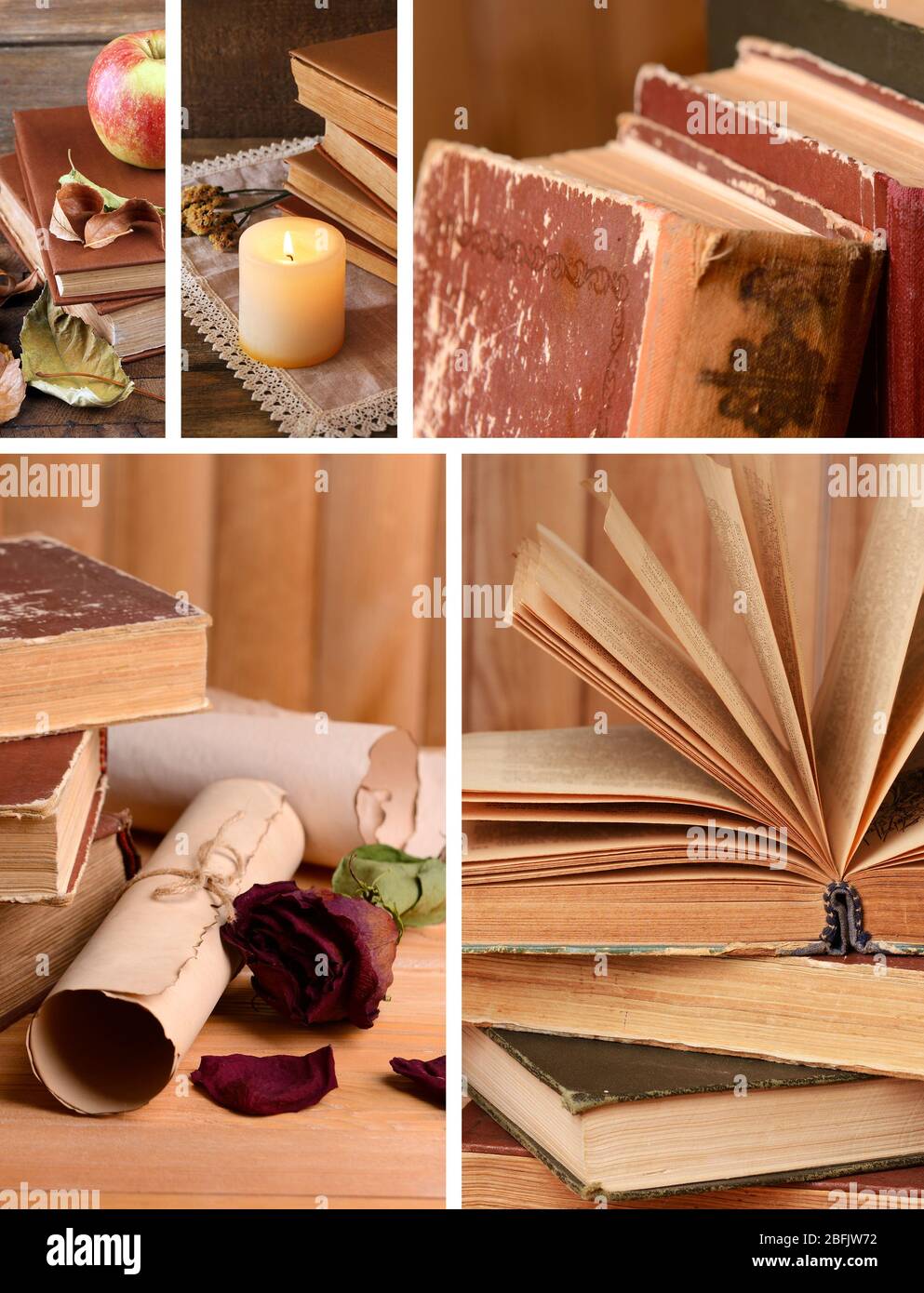 Collage of many old books Stock Photo - Alamy