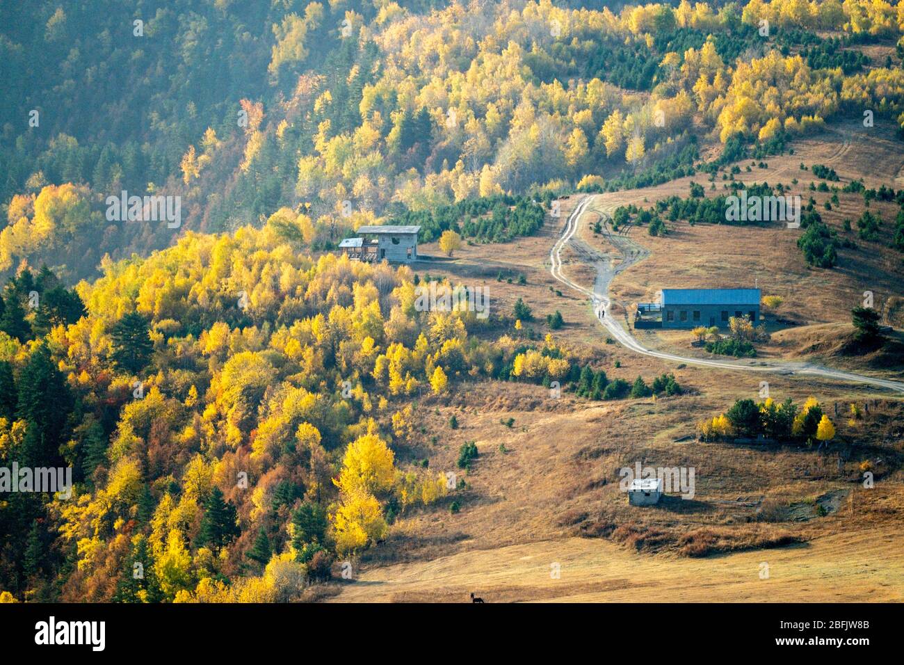 Caucasus, Georgia, Tusheti region, Omalo. A village on a mountainside ...