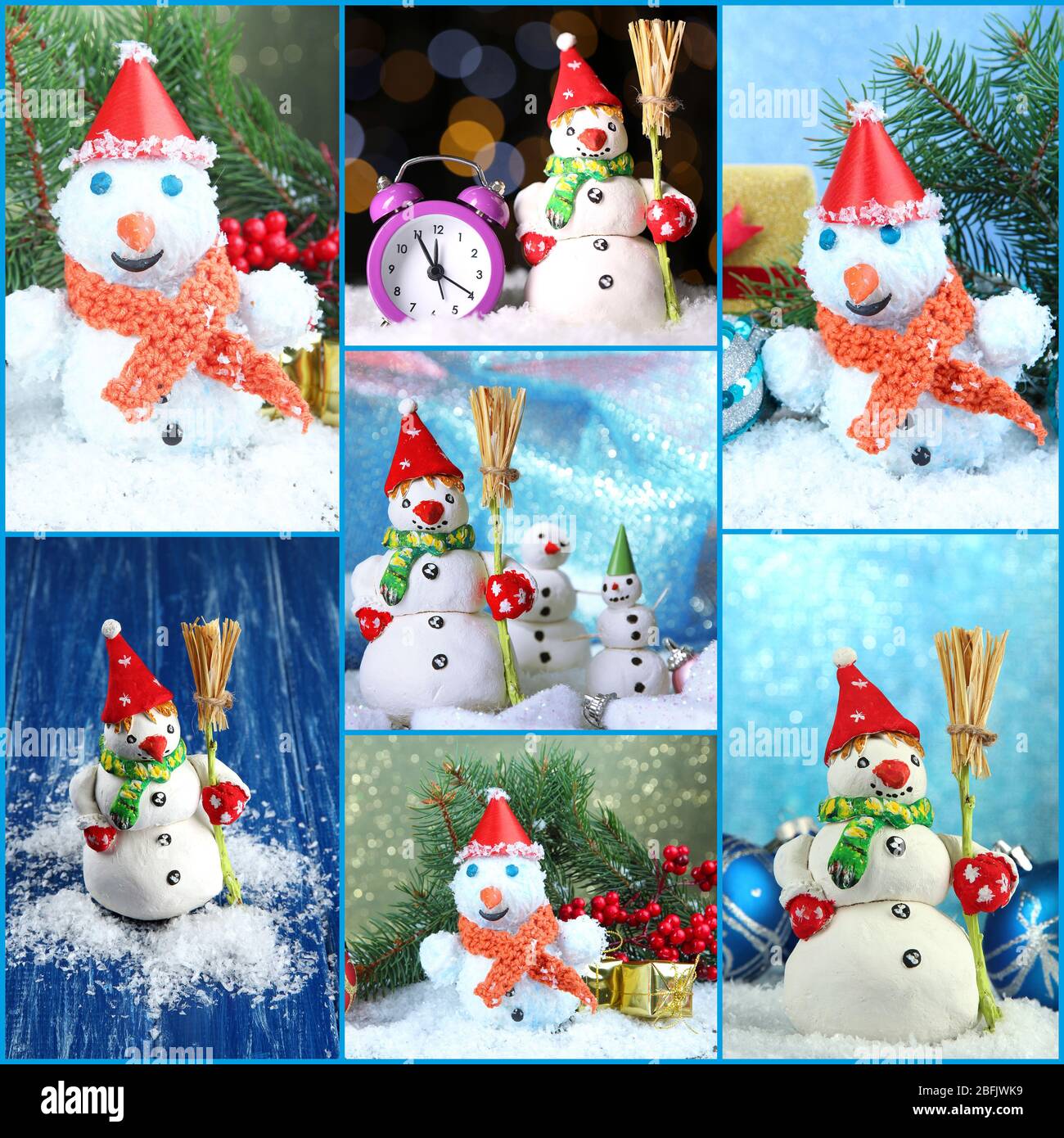 Collage of beautiful snowmen and Christmas decor Stock Photo - Alamy