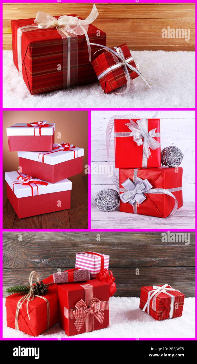 Christmas gifts collage Stock Photo - Alamy