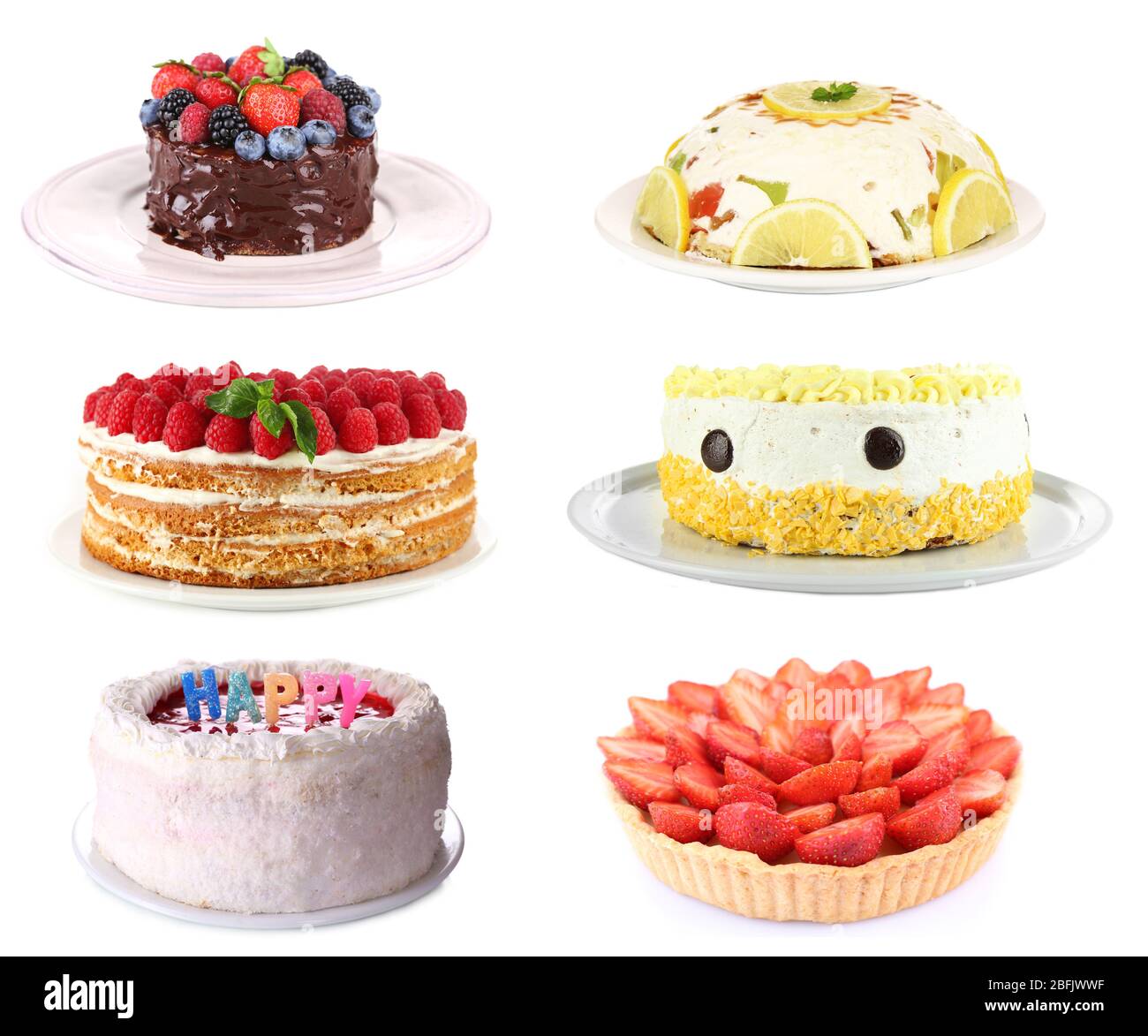 Collage of tasty cakes, isolated on white Stock Photo - Alamy