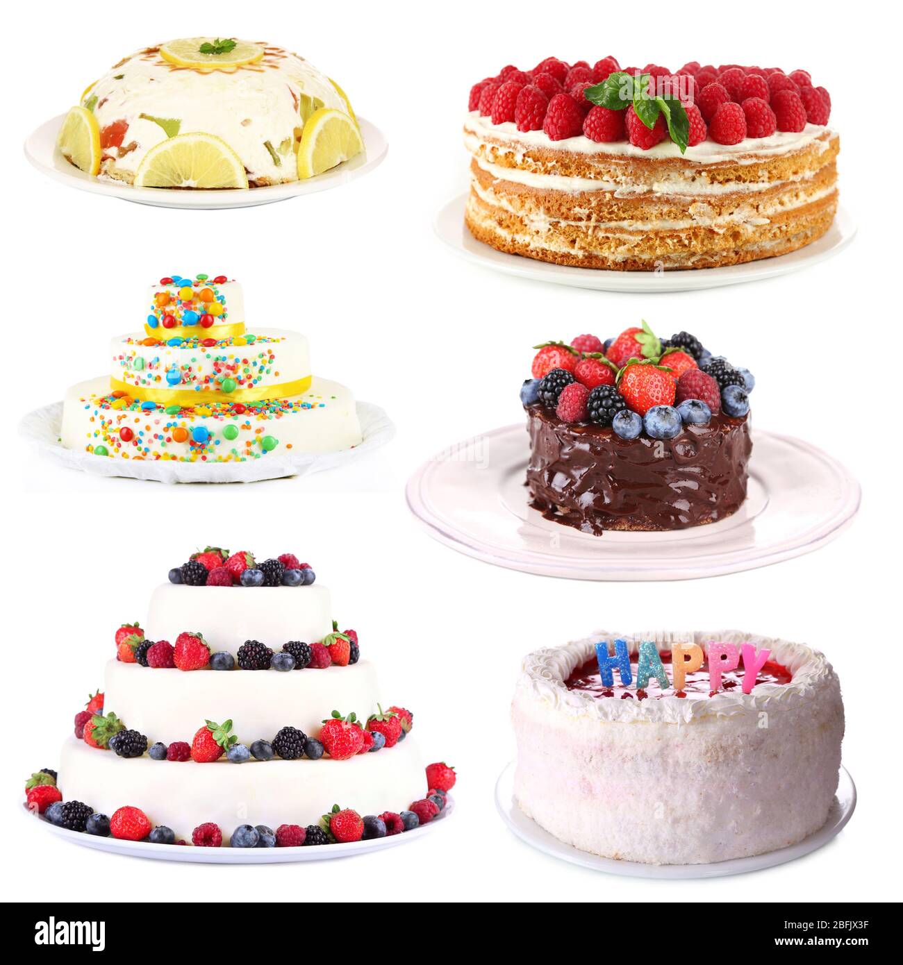 Collage of tasty cakes, isolated on white Stock Photo - Alamy