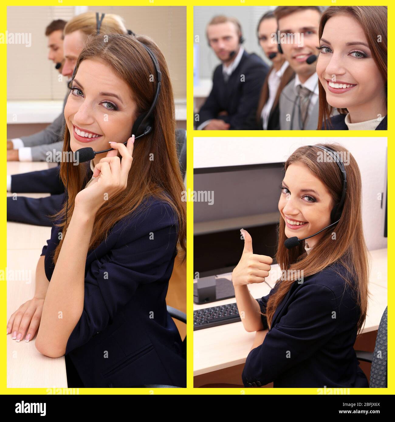 Call-center collage. People answering the phones Stock Photo - Alamy