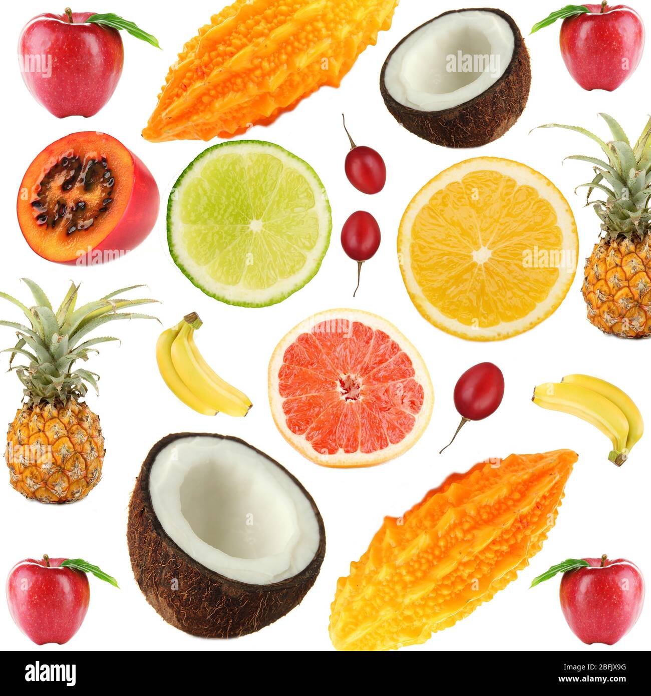 Collage of exotic fruit isolated on white Stock Photo - Alamy