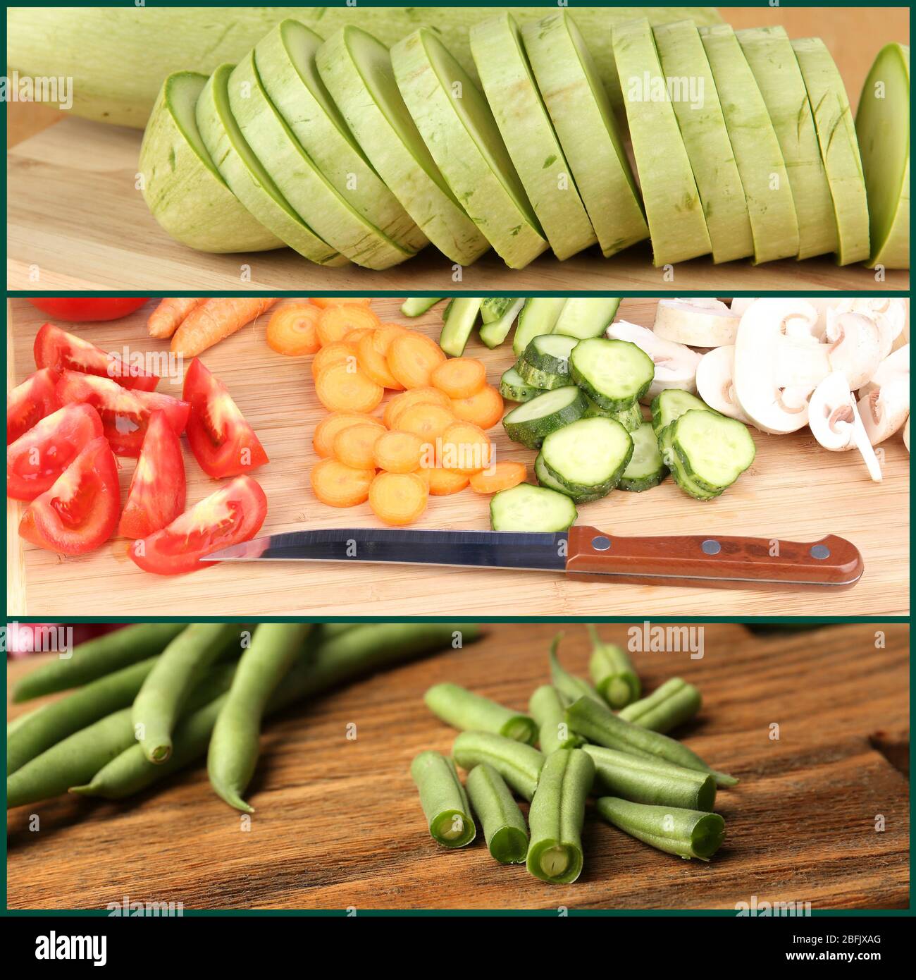 Collage of cutting different vegetables Stock Photo - Alamy