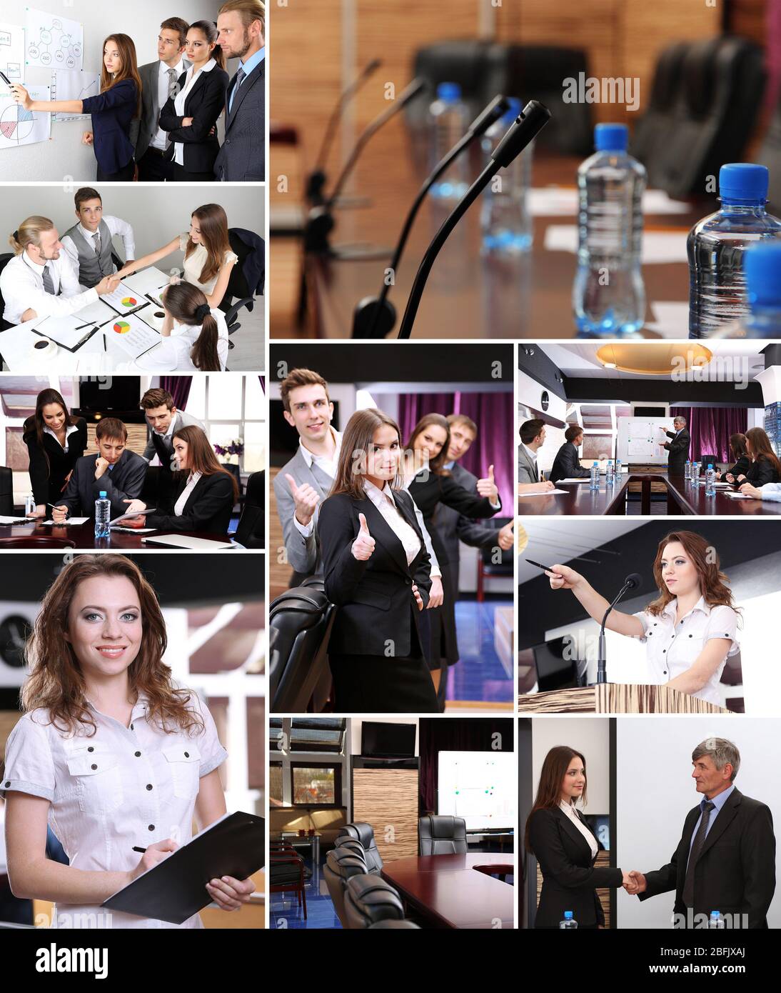 Collage of busy people discussing work and studying Stock Photo - Alamy