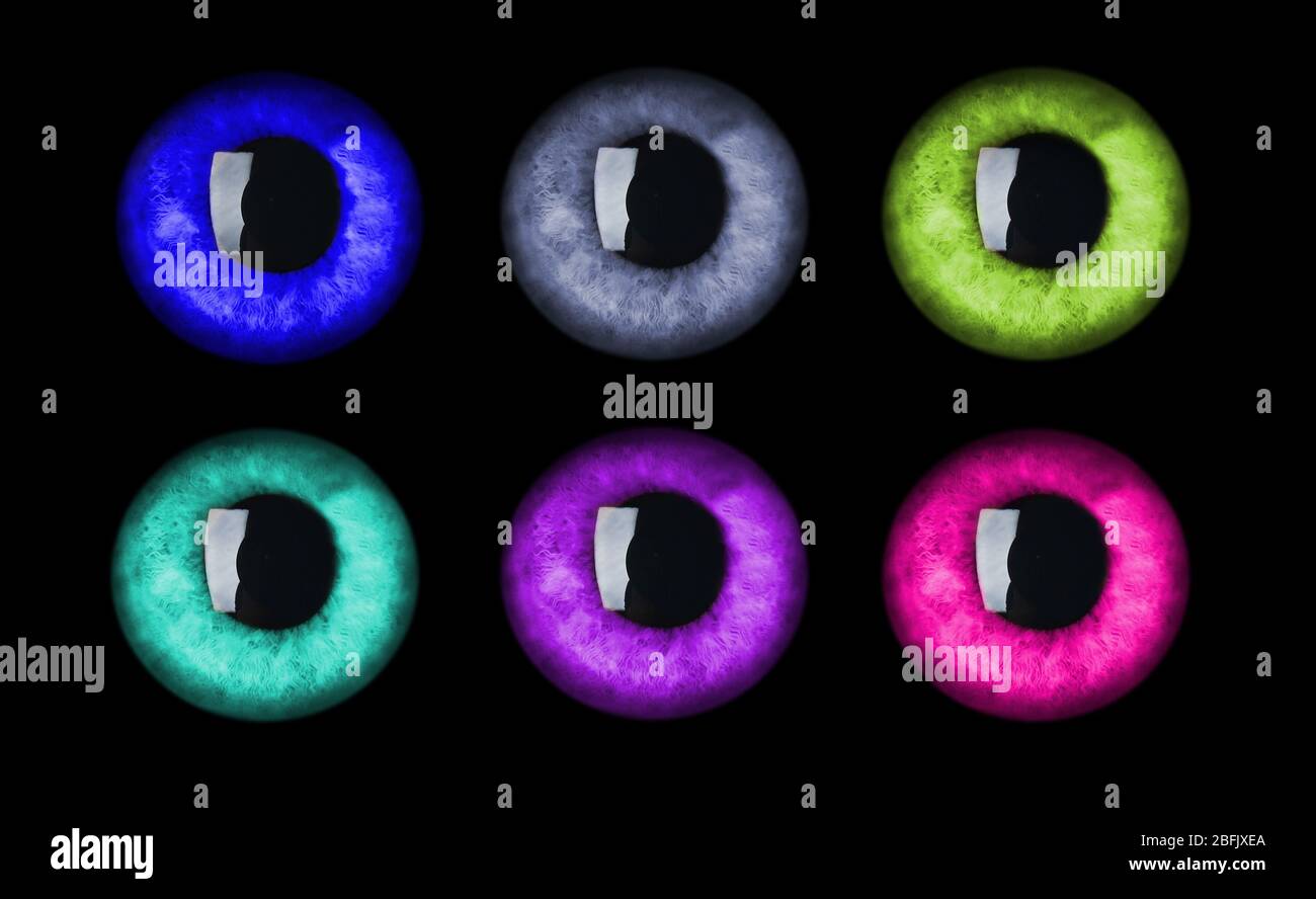 Human eyes macro collage on black background Stock Photo - Alamy
