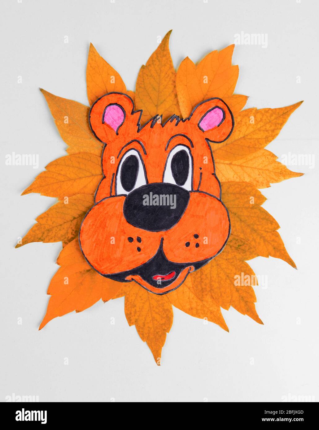 Autumn leaves with painted lion close-up Stock Photo - Alamy