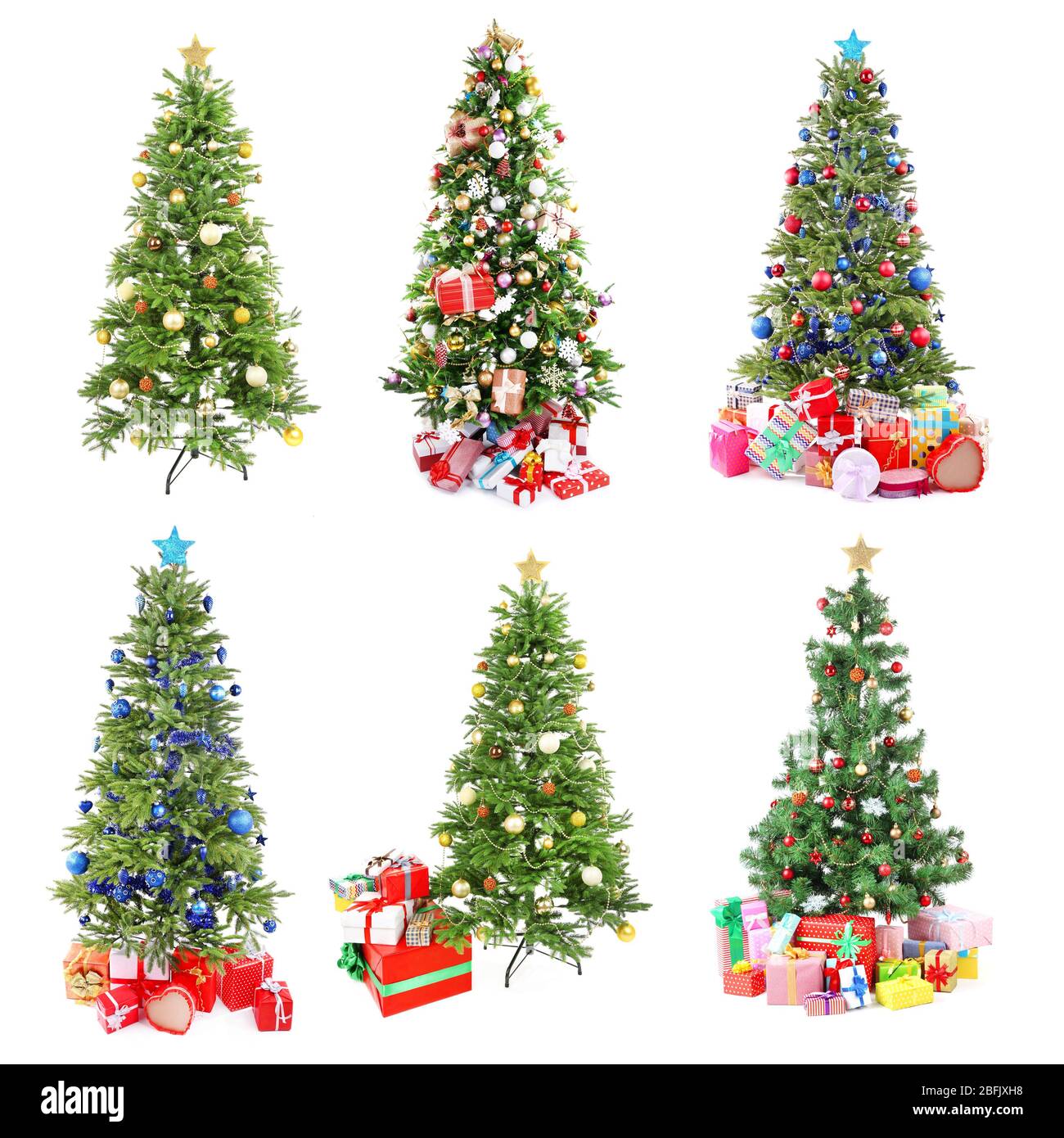 Christmas trees with gifts collage Stock Photo - Alamy