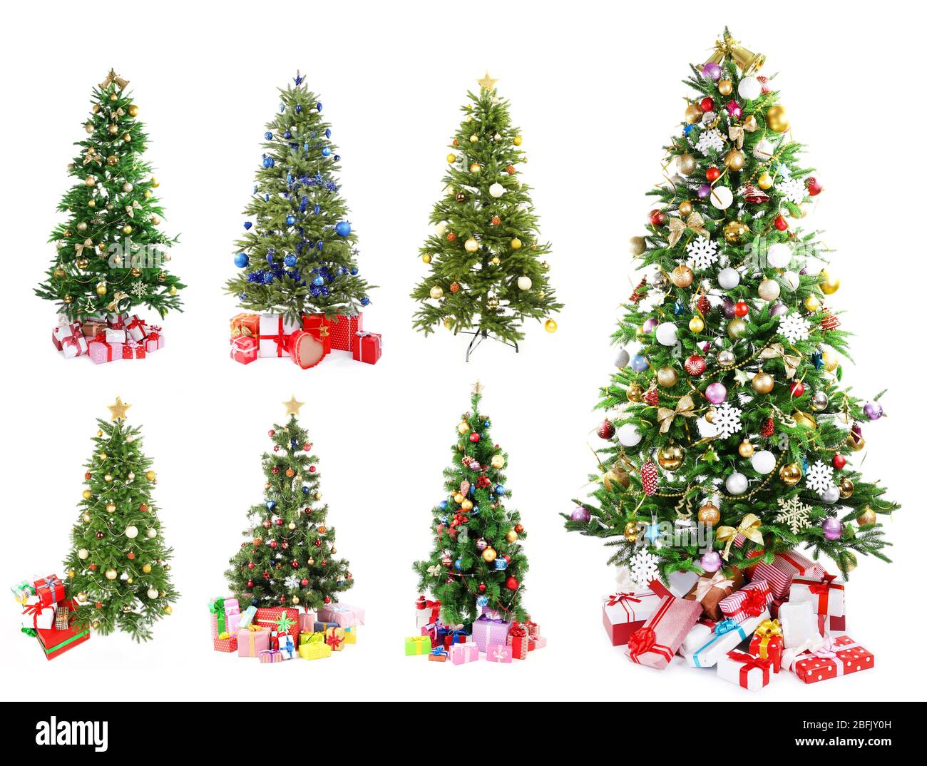 Christmas trees with gifts collage Stock Photo - Alamy
