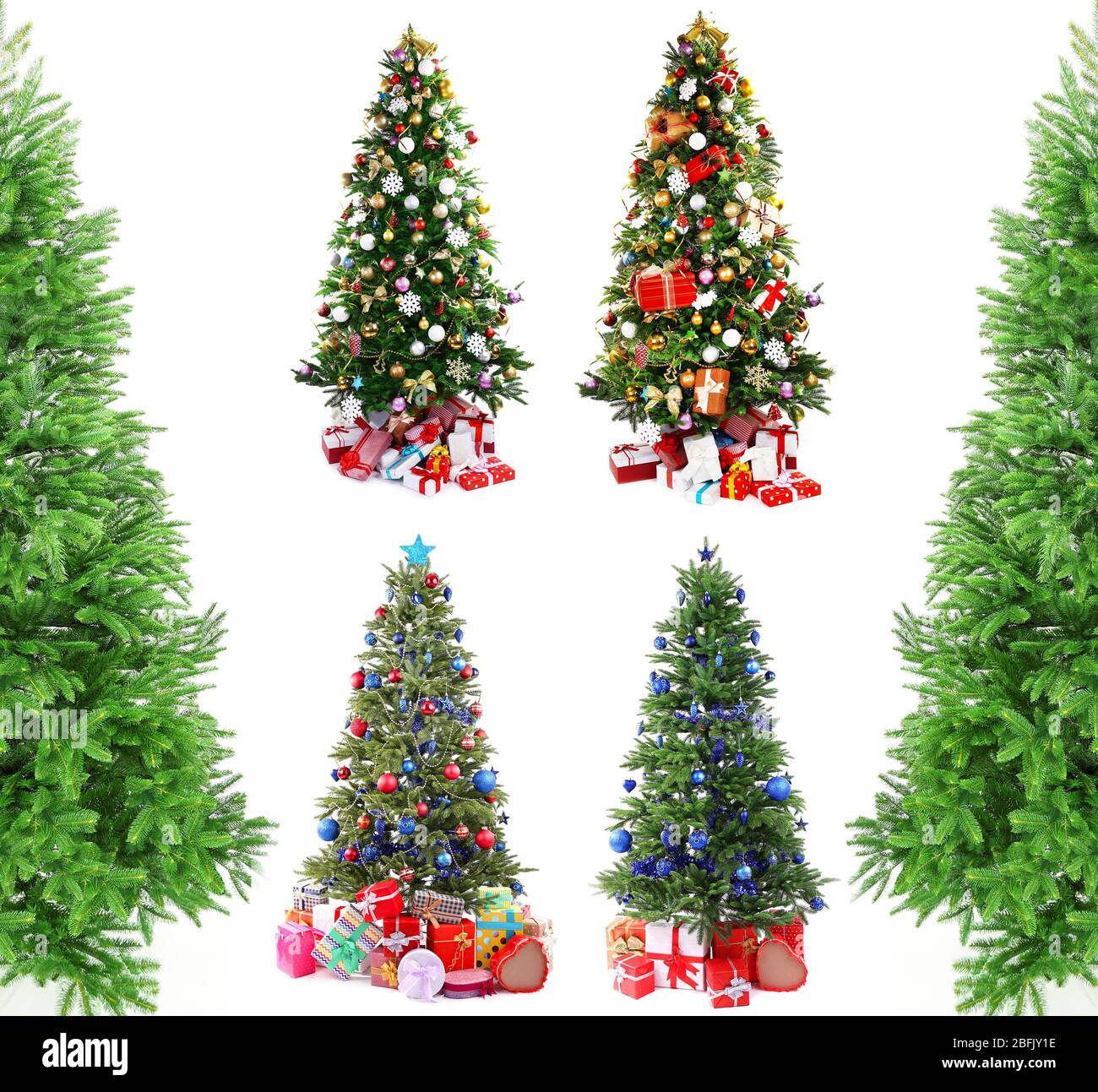Christmas trees with gifts collage Stock Photo - Alamy