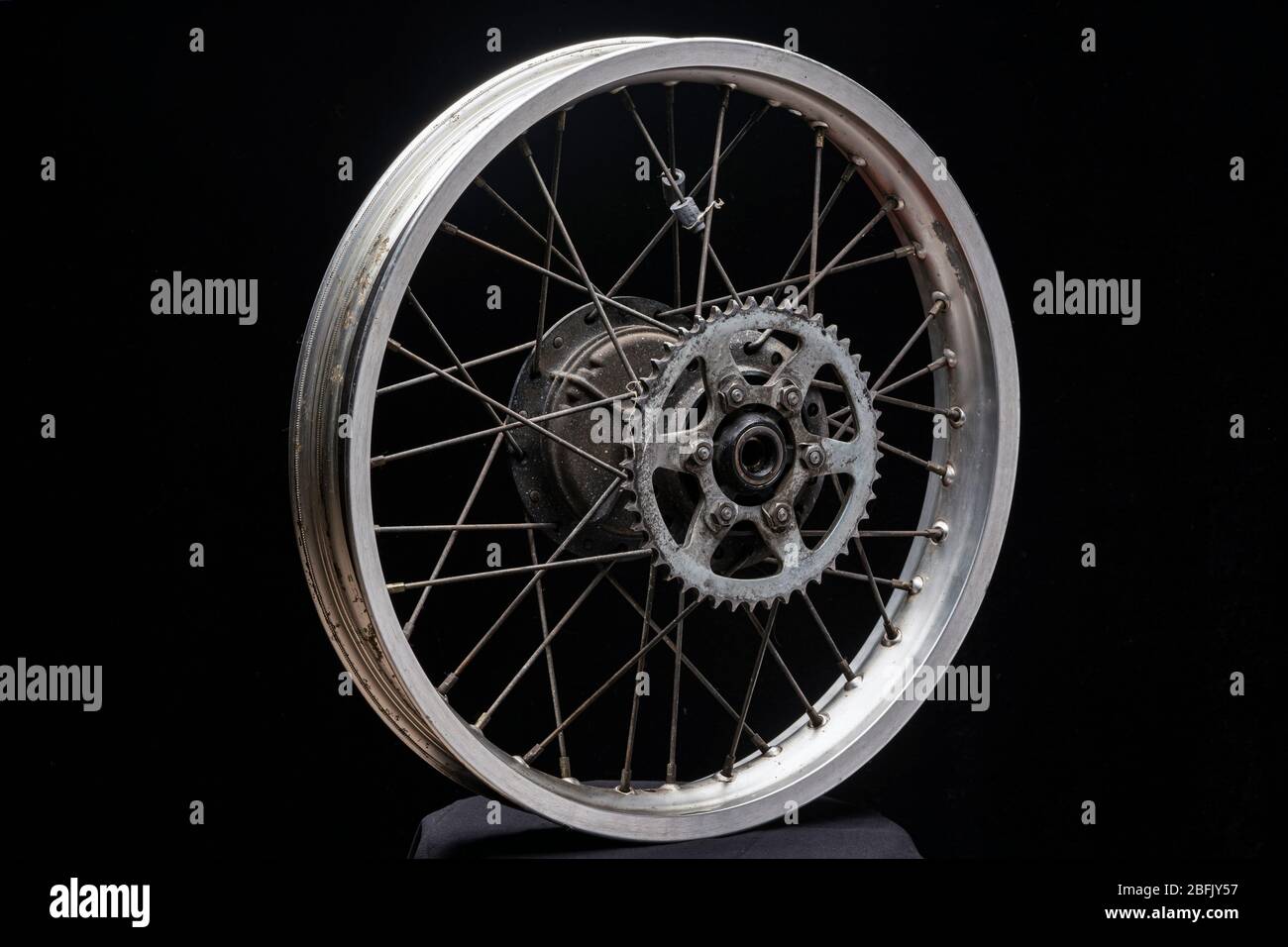 the rear wheel of a motorcycle without a tire, with a motorcycle ...