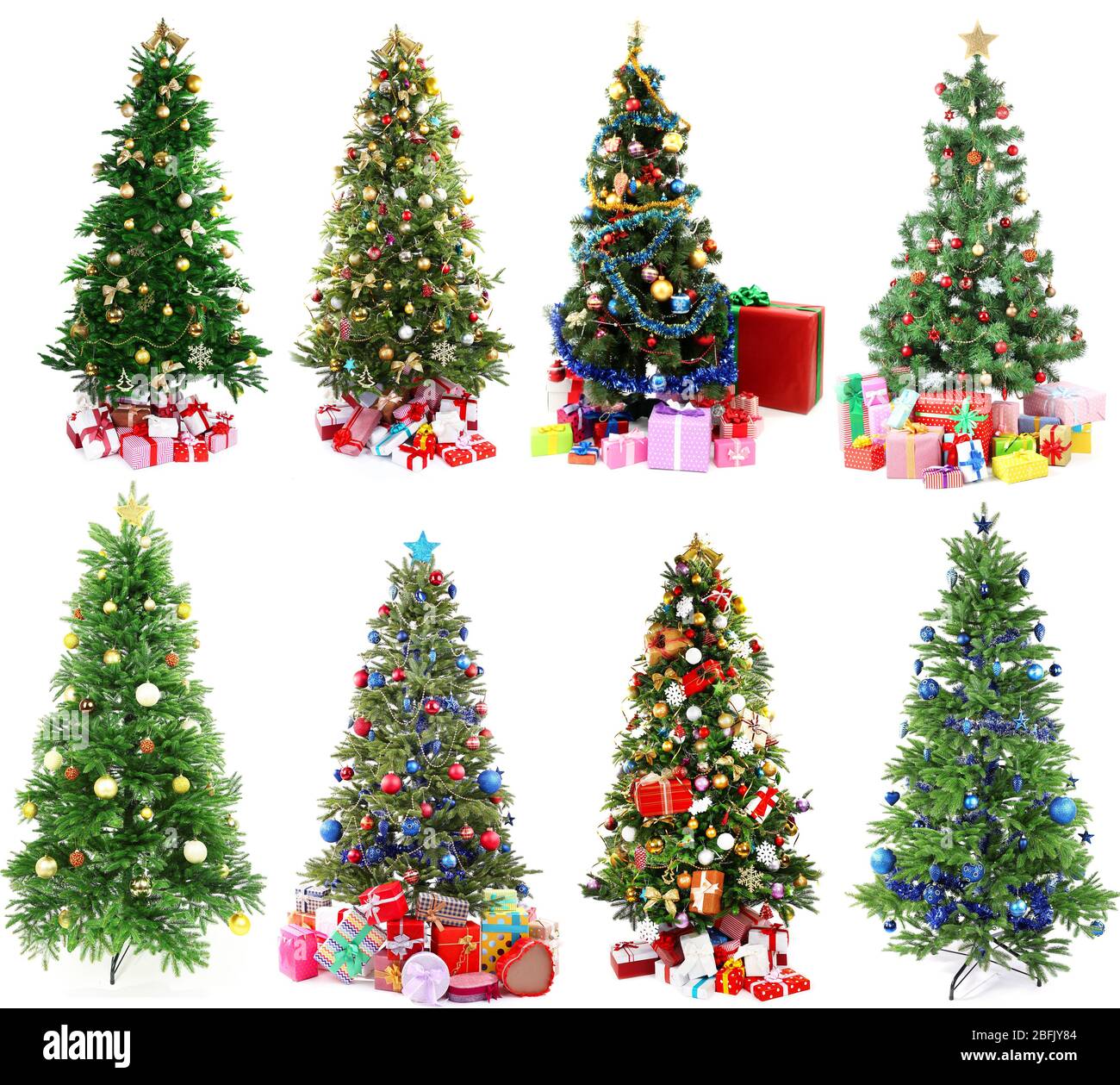 Christmas trees with gifts collage Stock Photo - Alamy