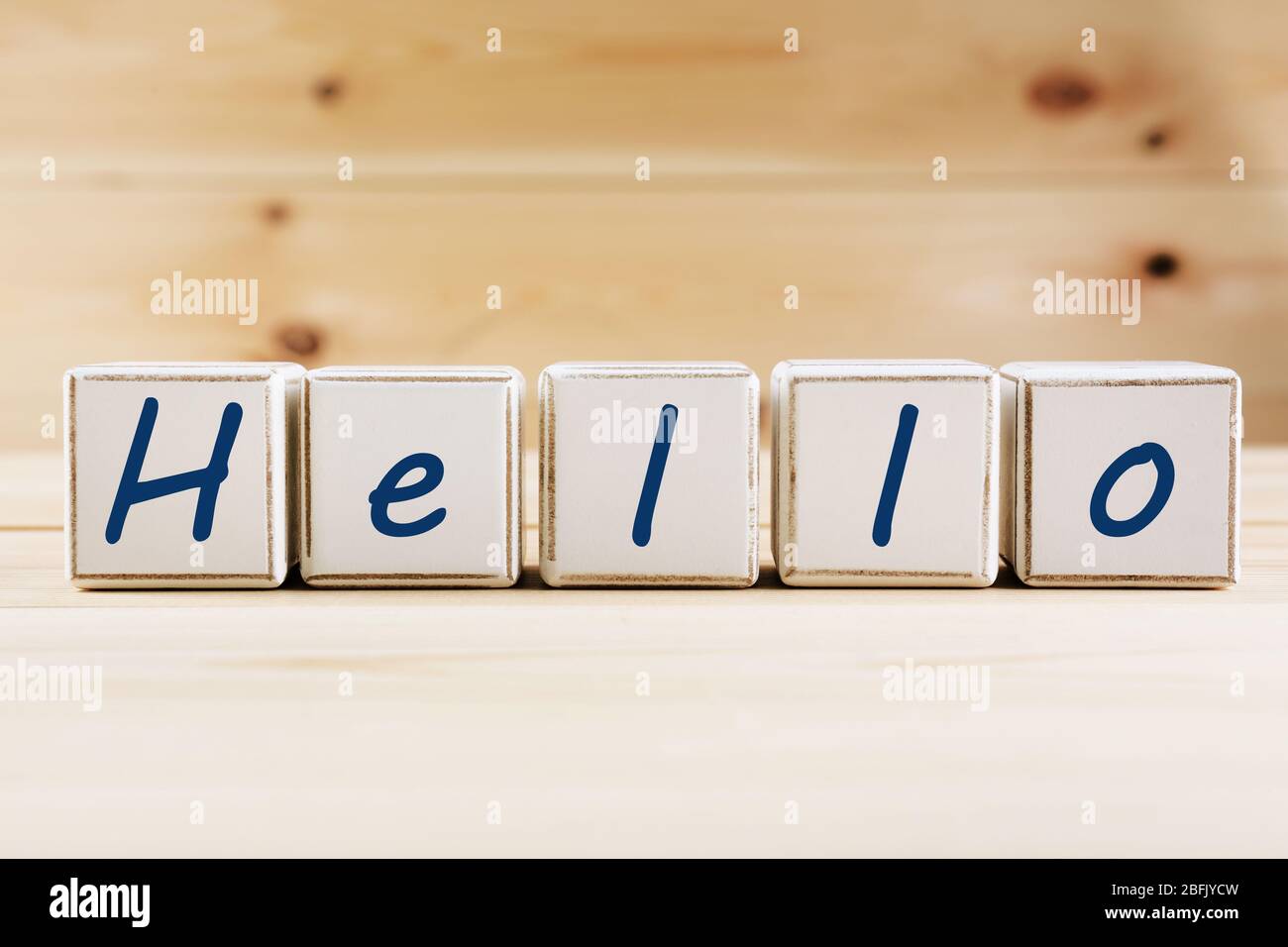 HELLO spelled in wooden blocks Stock Photo - Alamy