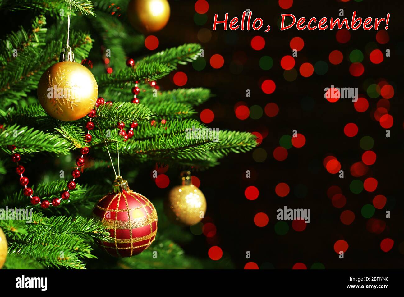 Hello December greeting card Stock Photo - Alamy