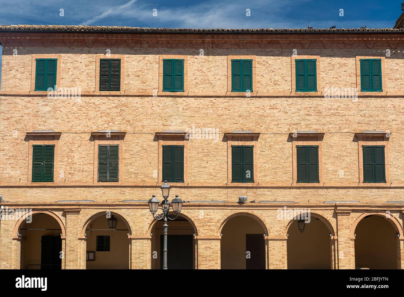 Treia, Macerata, Marches, Italy: facade of historic palace with portico ...