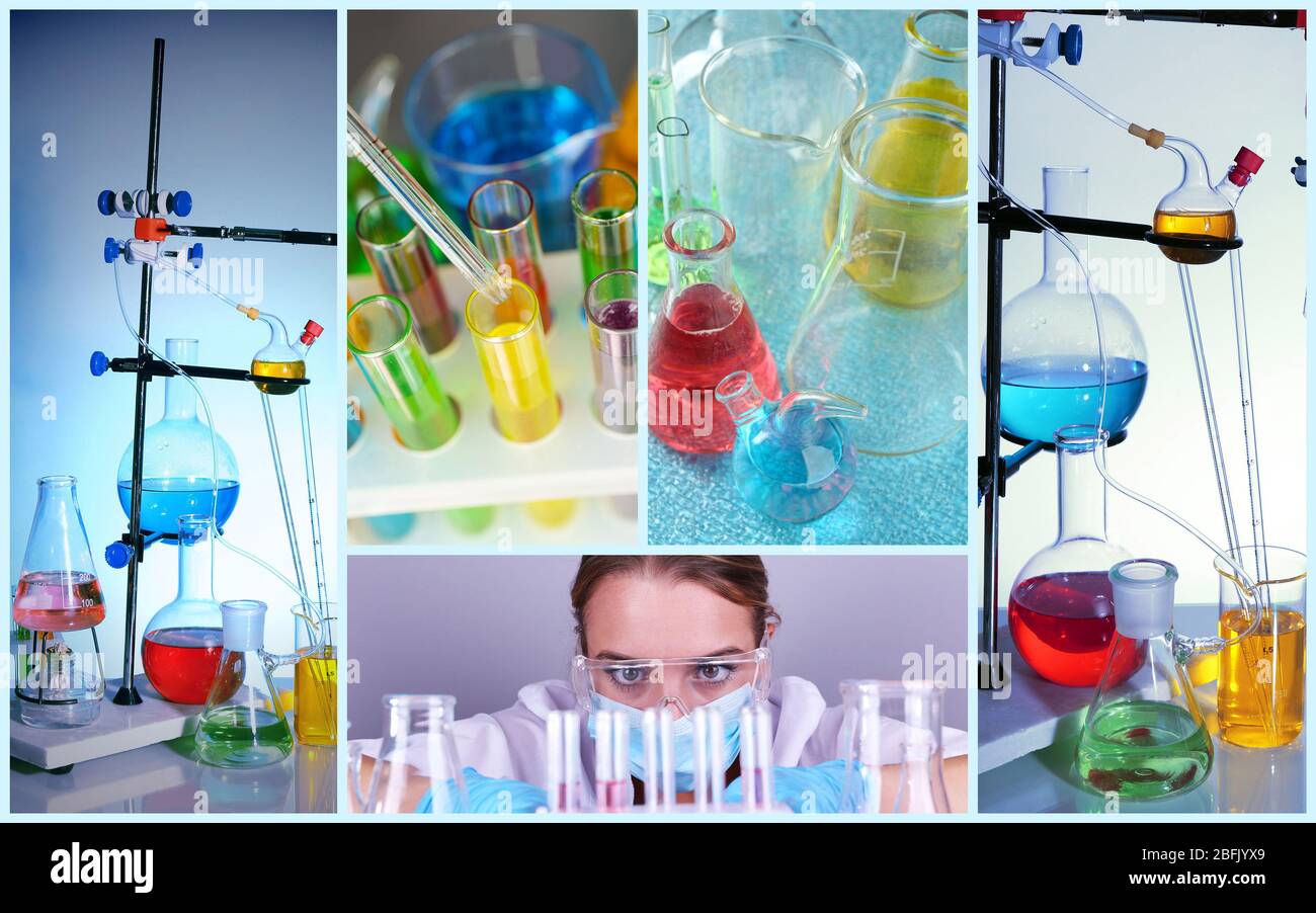 Chemistry concept. Lab Collage Stock Photo - Alamy