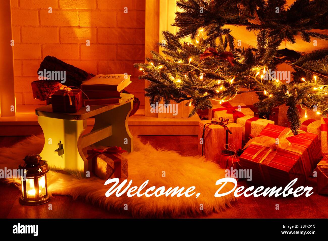 Welcome December, greeting card Stock Photo - Alamy