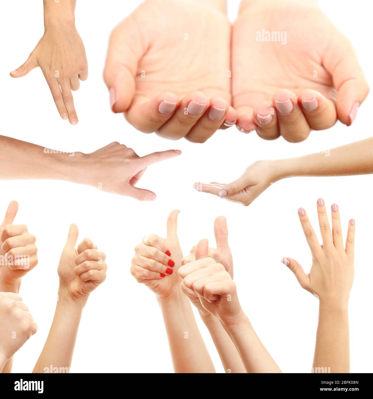 Hand collage, gestures set isolated on white Stock Photo - Alamy