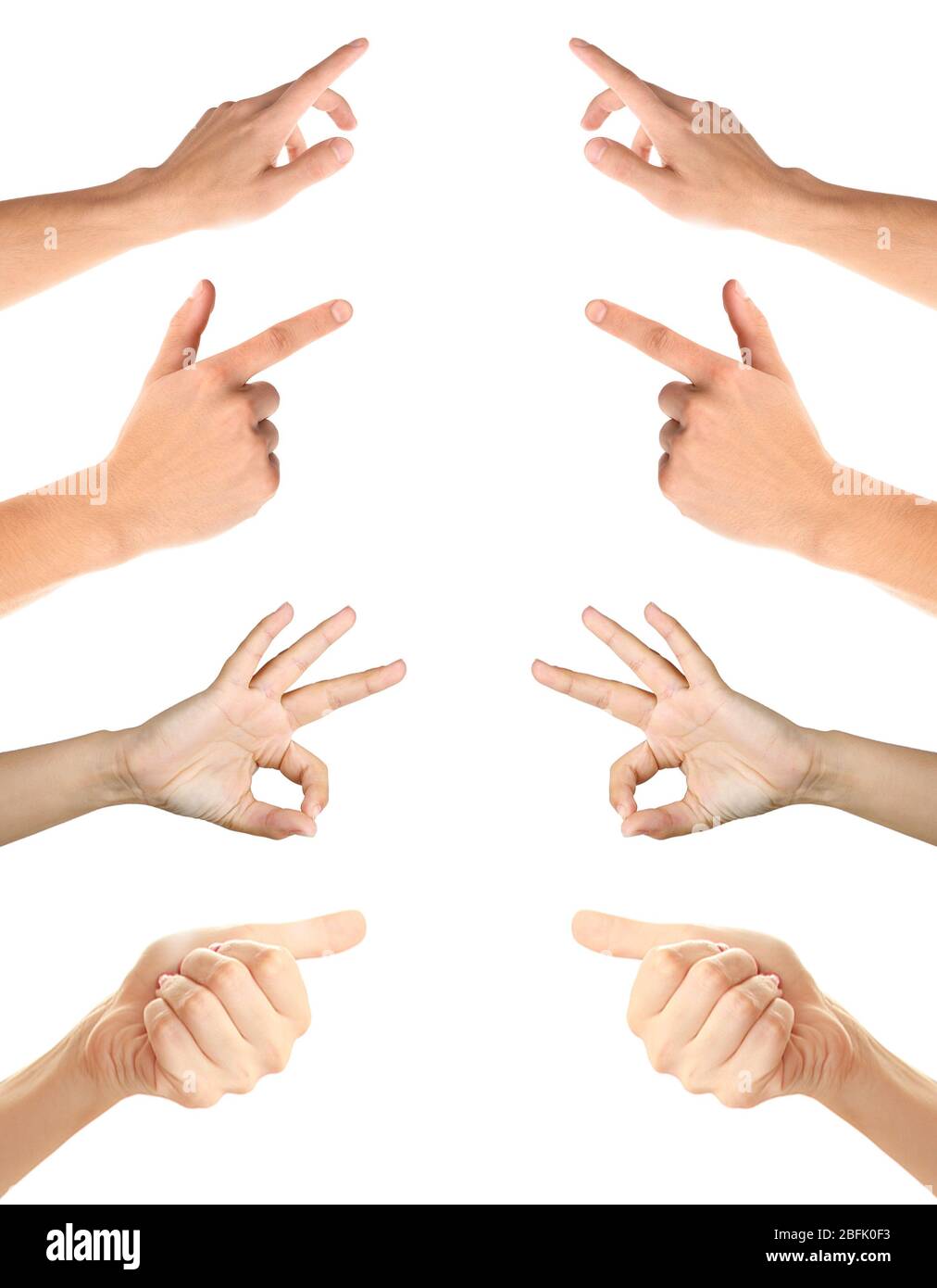 Hand collage, gestures set isolated on white Stock Photo - Alamy