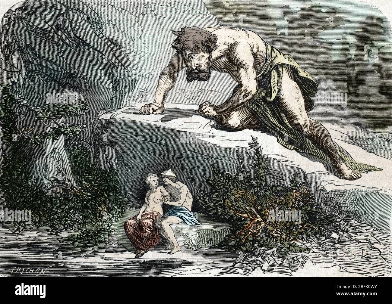 Acis and Galatea and the cyclop polyphemus in the background Stock ...